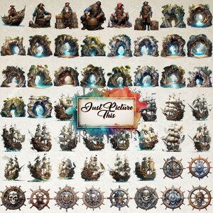 Pirate Clipart Bundle: Treasure Maps, Chests, Ship Battles (PNG Files ...