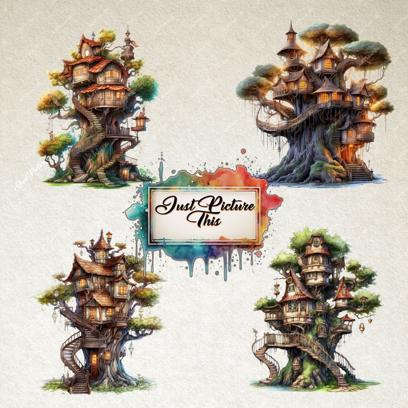 Treehouse Clipart: Fantasy Forest Elf Village (PNG Files) - Etsy