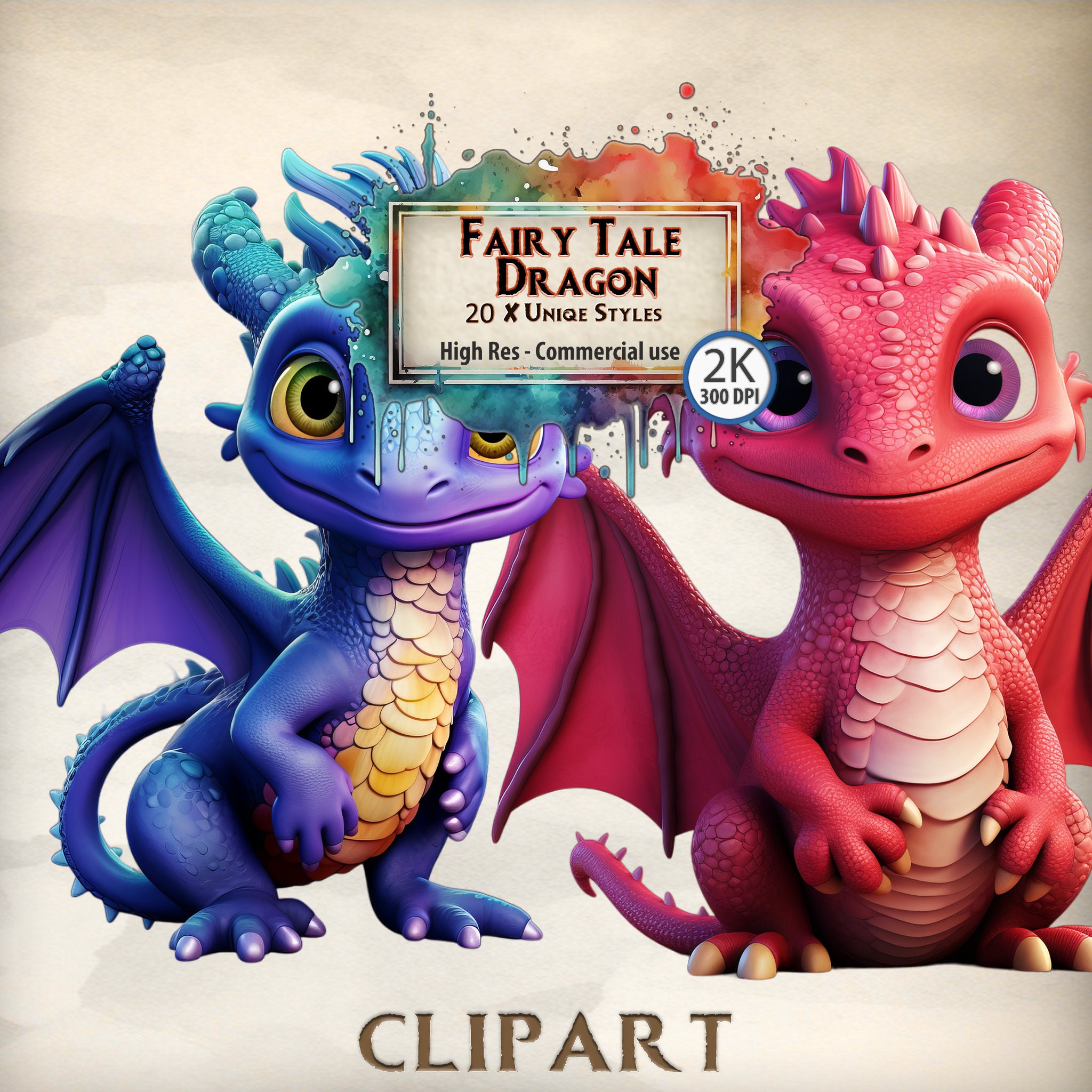 Fairy Tale Dragon Clipart, Cute Flying Dragons (PNG Downloads) - Etsy
