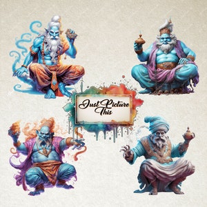 Genie Clipart Blue Jinn Fantasy Graphics Arabian Mythical Jinni Lamp Illustrations Magical Wish ...