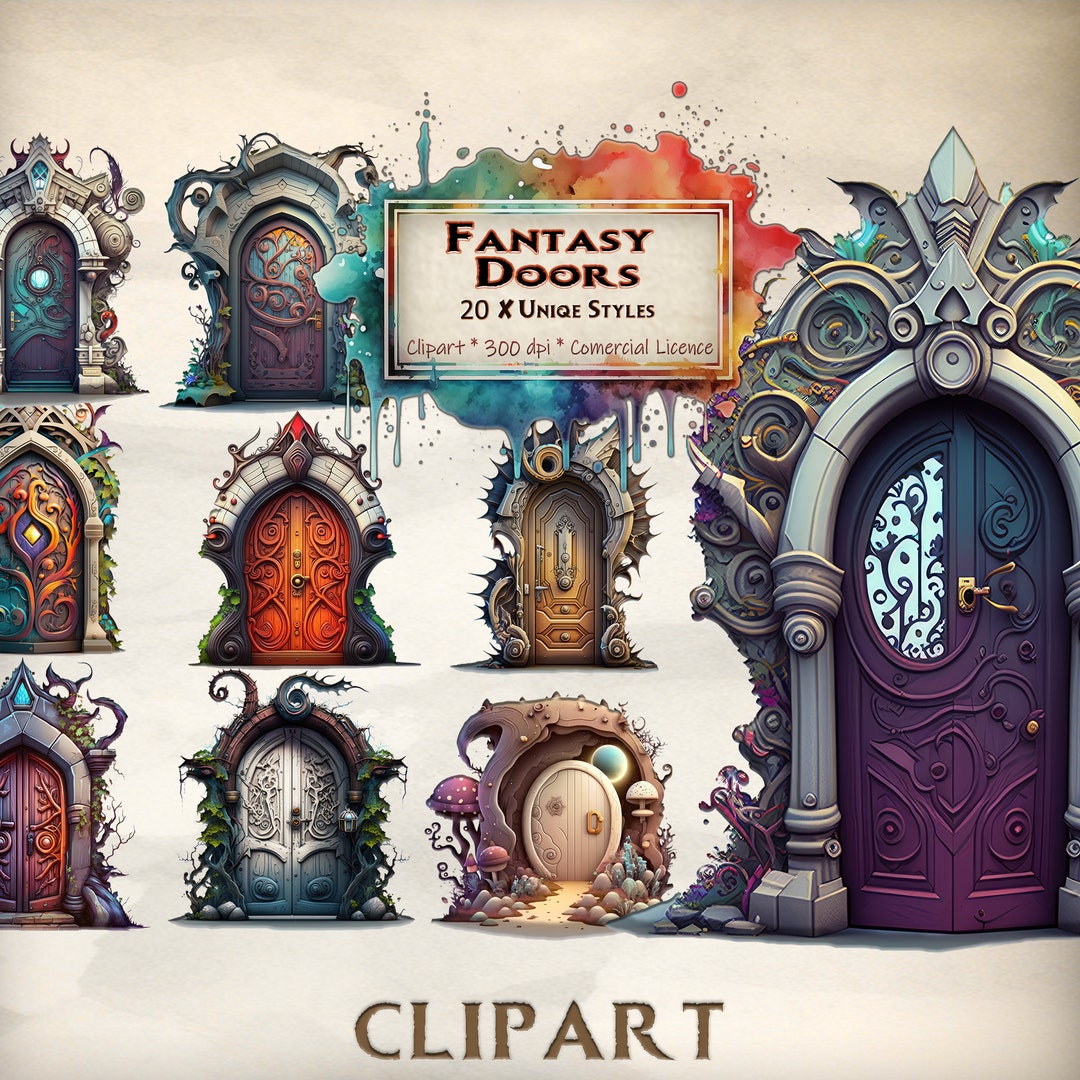 Fantasy Doors Clipart Bundle Detailed Stylized PNG File - Etsy