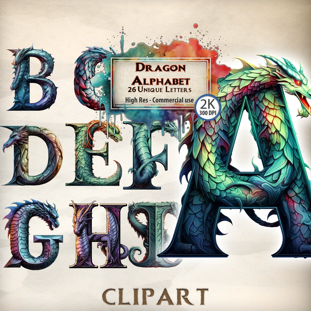 Dragon Letters Clipart Illuminated Alphabet Graphics Fantasy Fonts ...