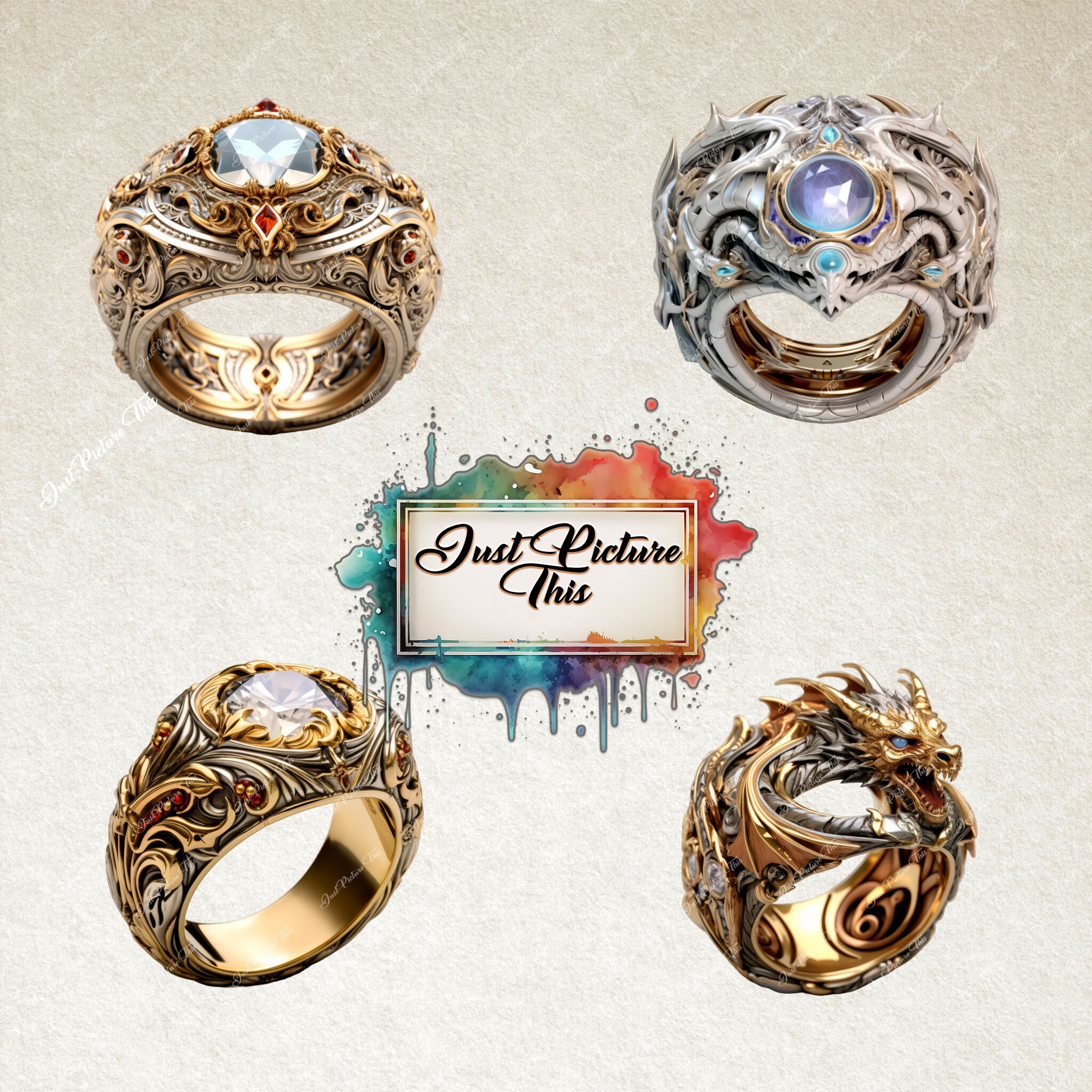 Fantasy Ring Clipart | Dragon, Gemstone, Rune (PNG Digital Download) - Etsy