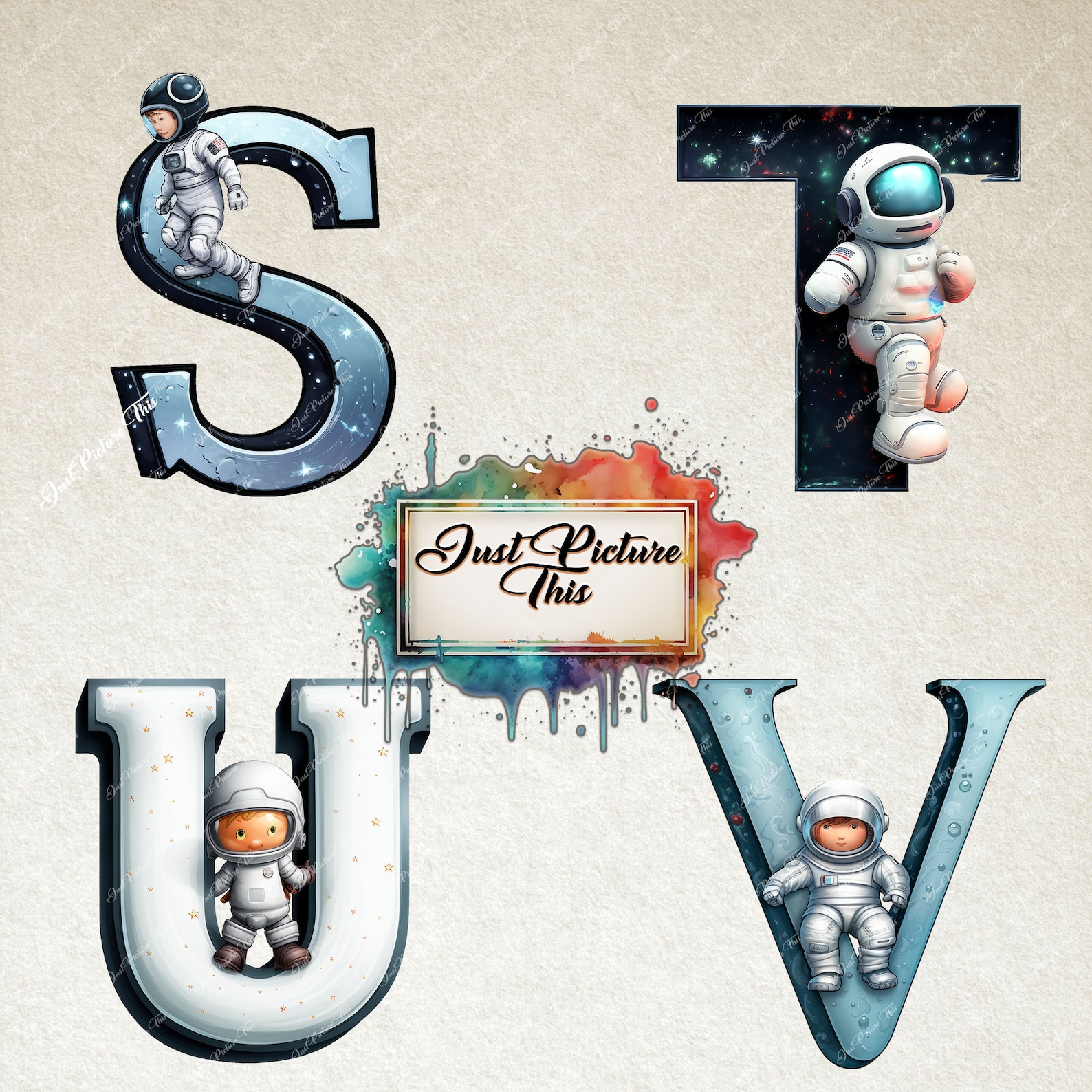 Astronaut Letters Clipart Illuminated Alphabet Graphics Childrens Fonts ...