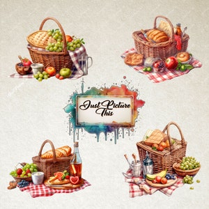 Picnic Clipart Summer Outdoor Food Hamper Nature Blanket Basket Wine ...