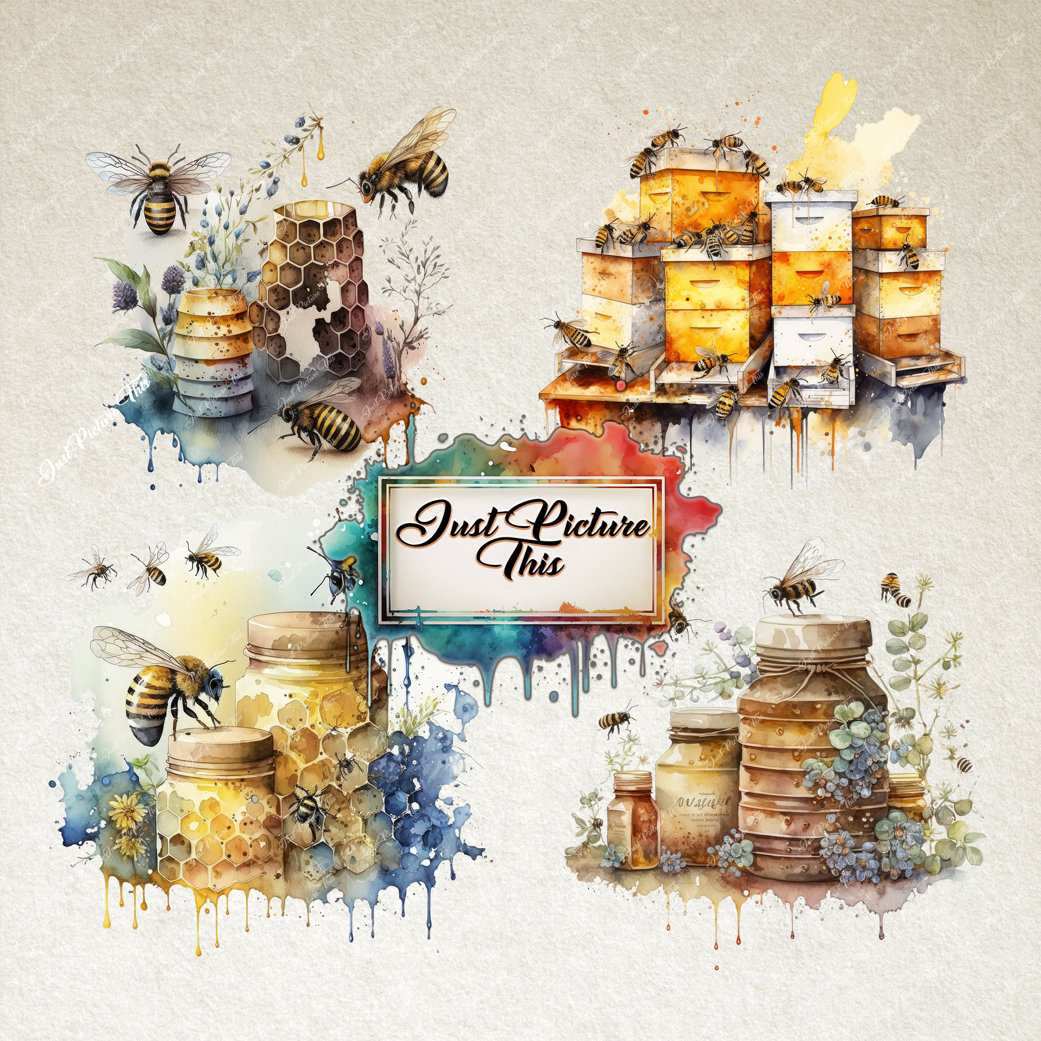 Watercolour Honey Bees Clipart Bundle Summer Hives Floral - Etsy