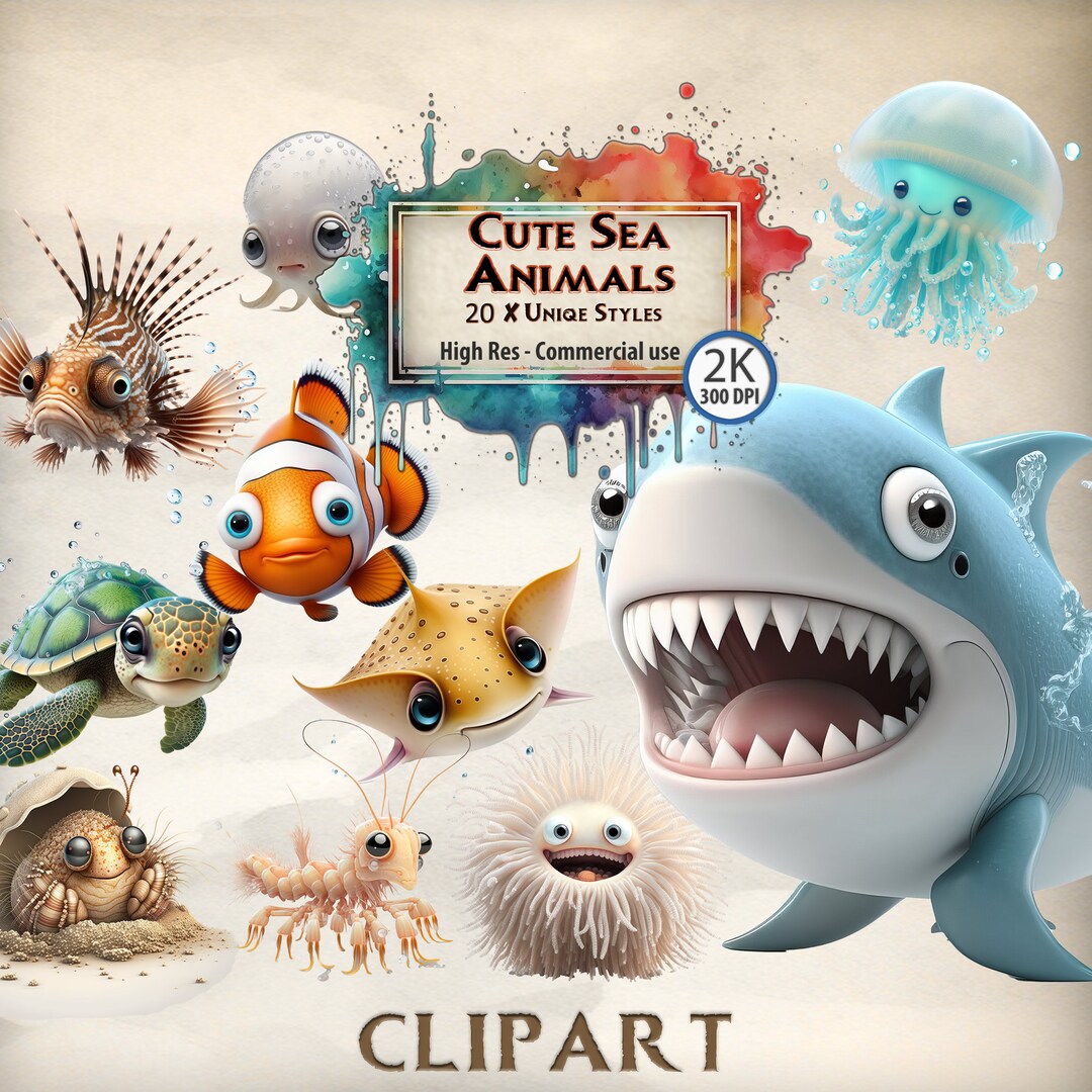 Under the Sea Clipart Cute Sea Animals Clipart Bundle Cute Fish Baby ...