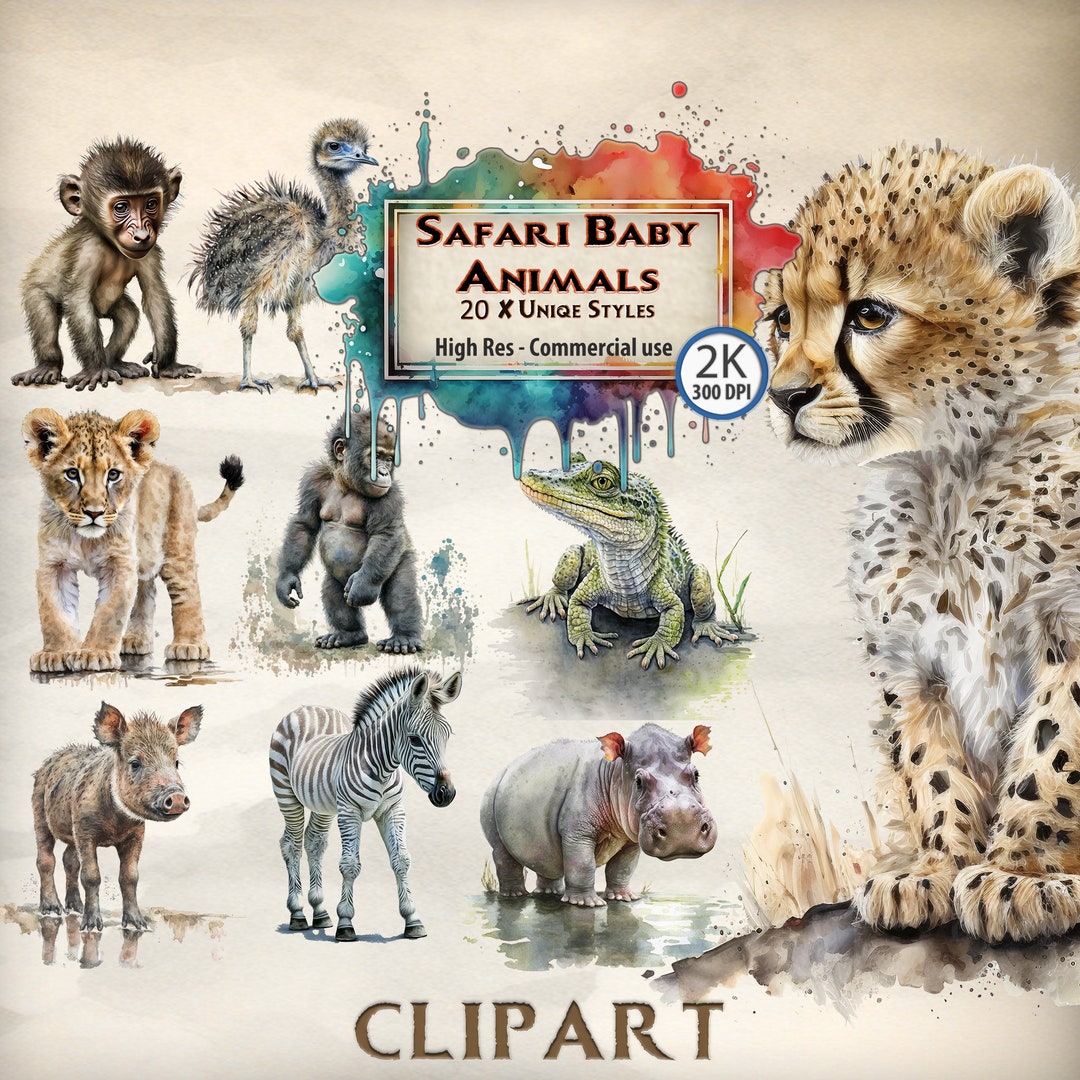 Baby Safari Animals Clipart Watercolour Safari Nursery Clipart Bundle ...