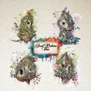 Birdhouse Clipart Watercolor Bird Clipart Bundle Vintage Birdhouses ...