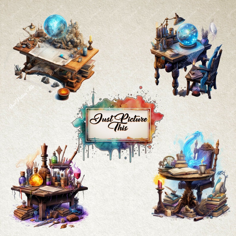 Wizard Clipart Wizards Table Magical Fantasy Medieval Desk - Etsy