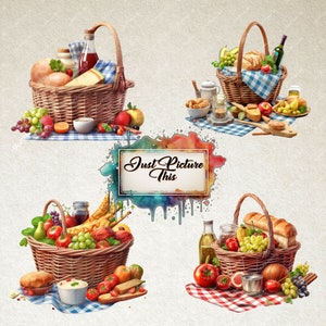 Picnic Clipart Summer Outdoor Food Hamper Nature Blanket Basket Wine ...