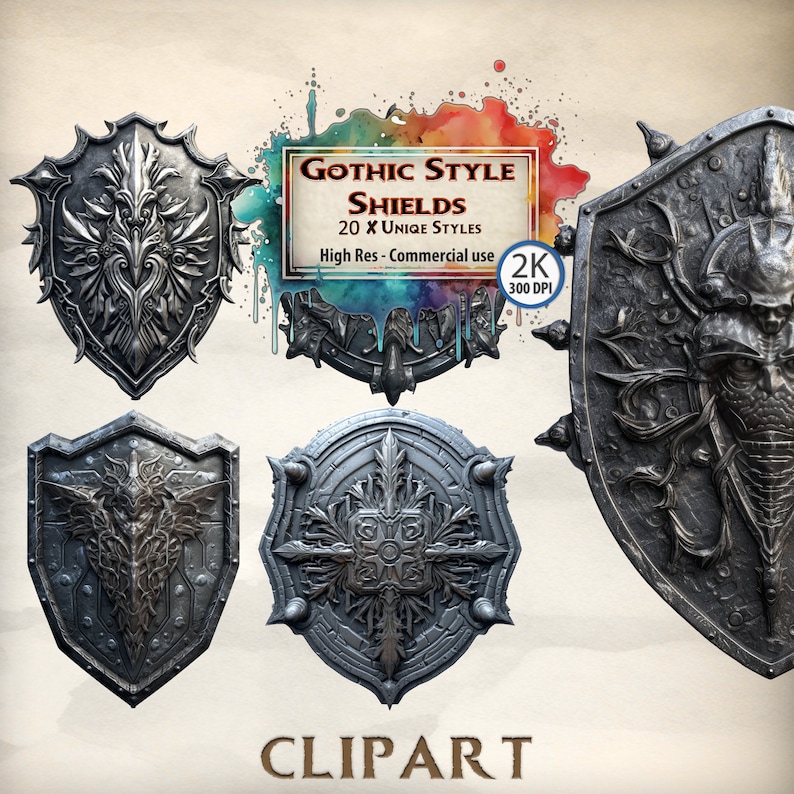 Gothic Shield Clipart Bundle: Medieval Knight Armor (PNG) - Etsy