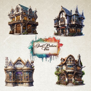 Fantasy Bookstore Clipart Library Building Magical Book Shop Lover Art ...