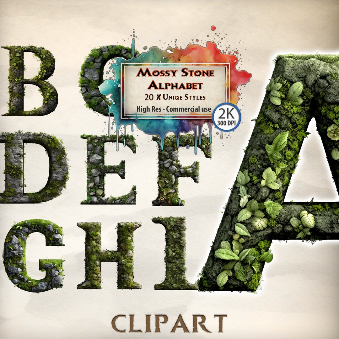 Stone & Moss Alphabet Clipart: Illuminated Initial Fonts (PNG) - Etsy