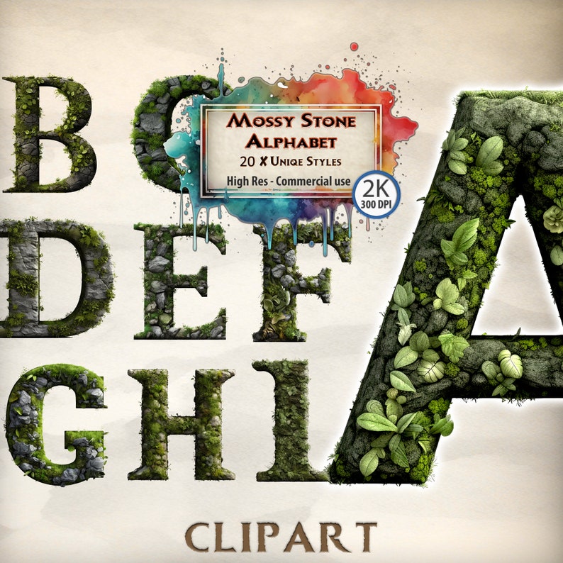 Stone & Moss Alphabet Clipart: Illuminated Initial Fonts (PNG) - Etsy