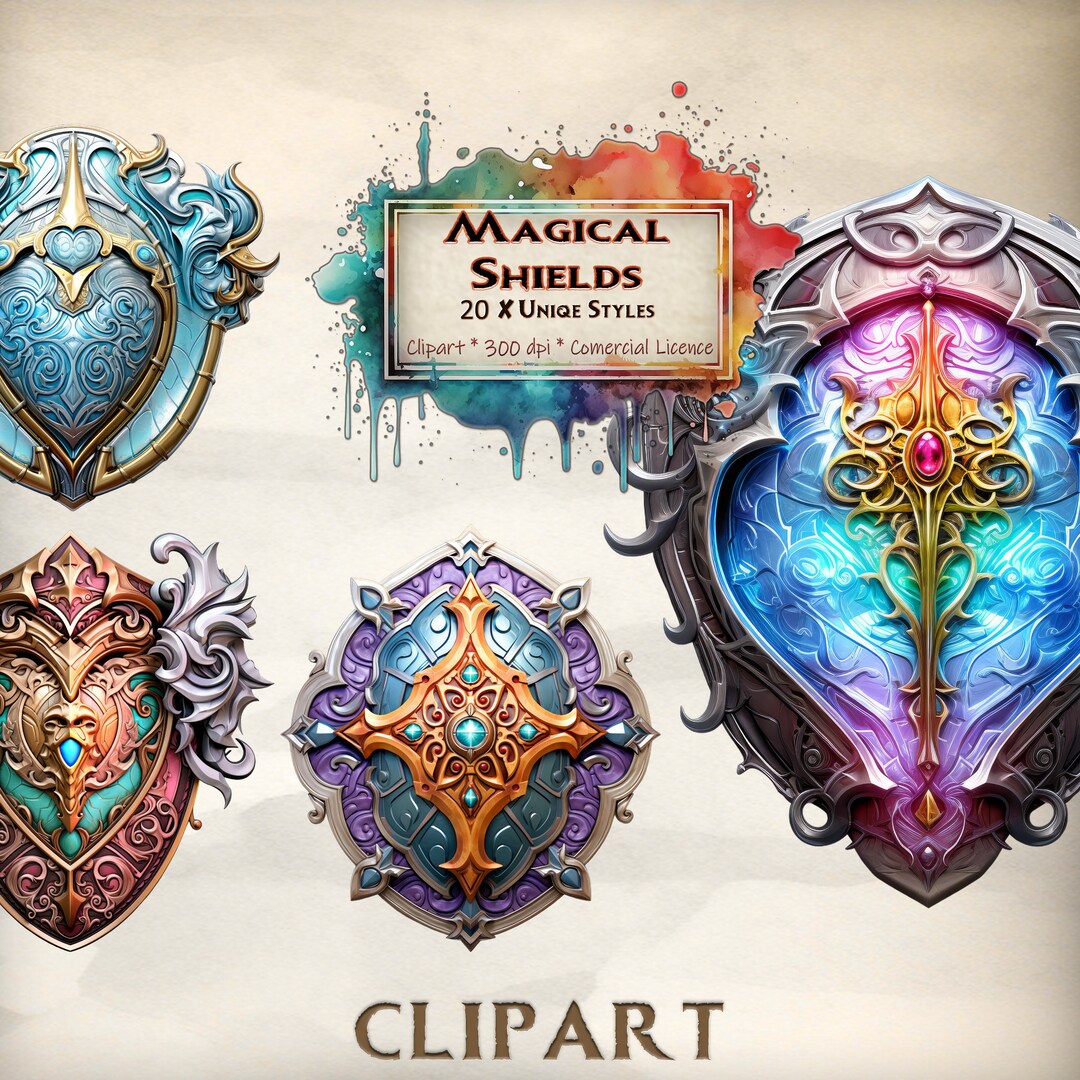 Shield Clipart Magical Fantasy Shields Graphics Fairy Tale - Etsy