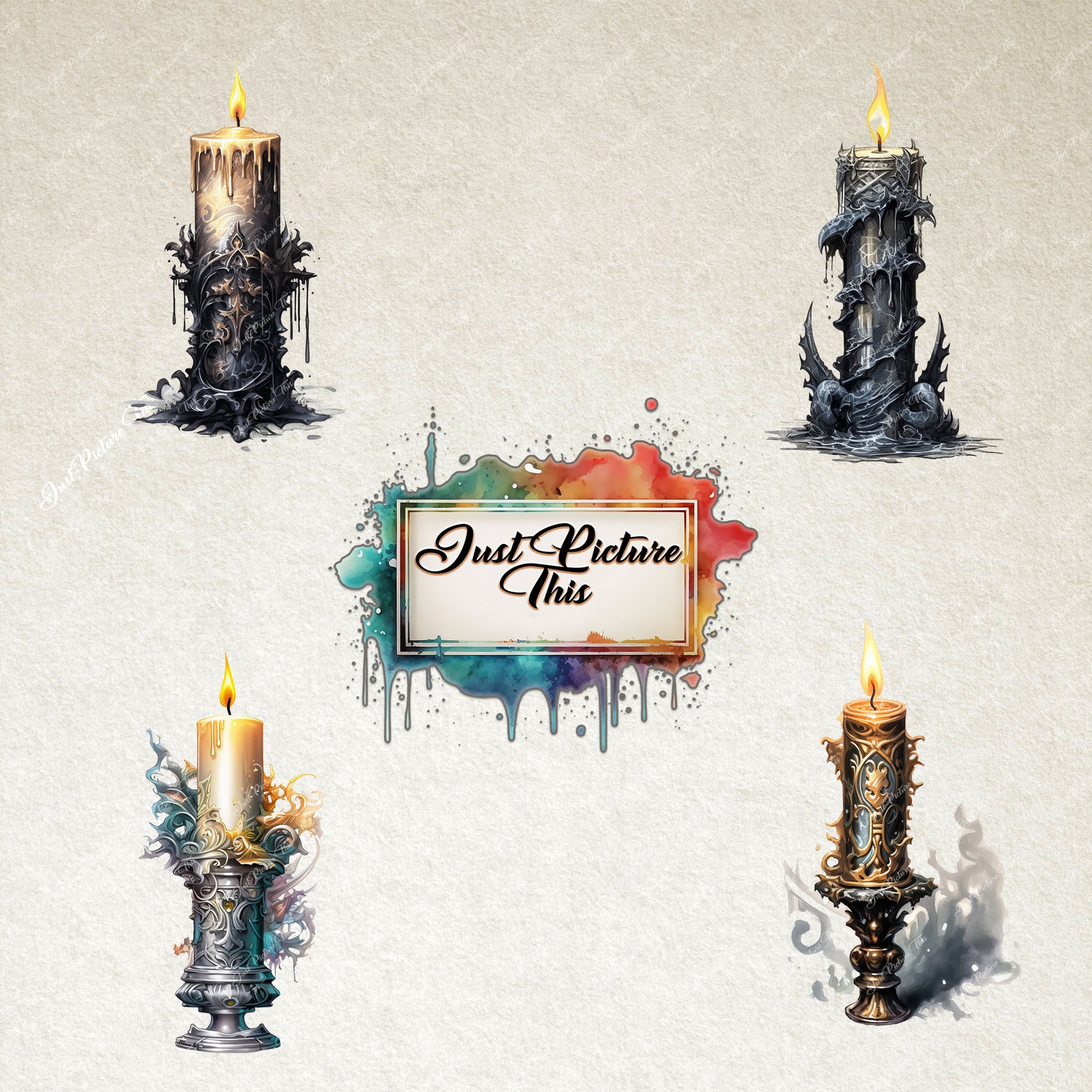 Gothic Horror Candle Clipart: Watercolor Dark Art PNG Graphics - Etsy