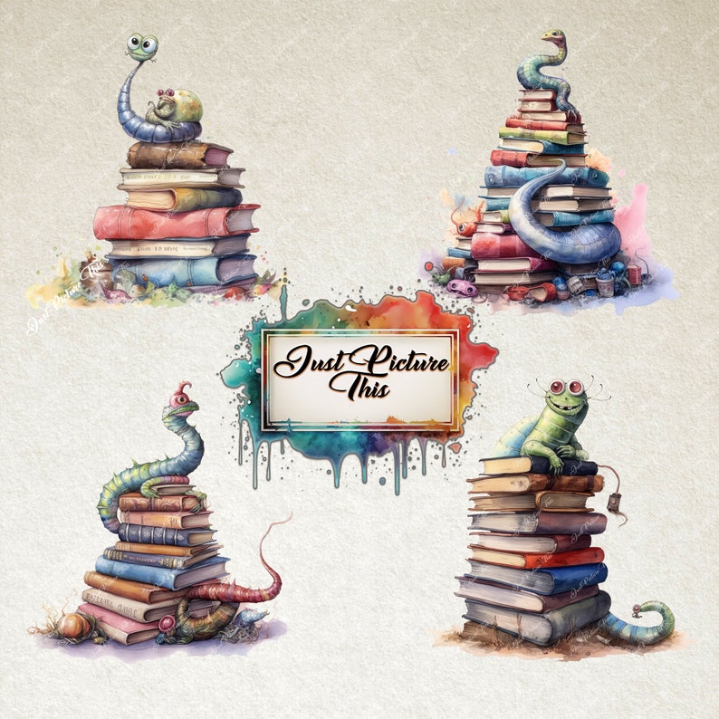 Book Worm Clipart Big Worm Closed Book Clipart Bundle Vintage - Etsy