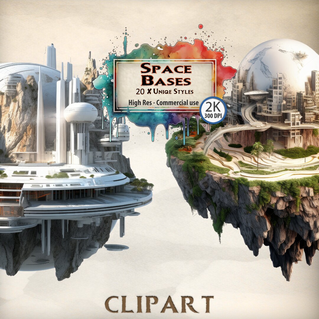 Space Bases Clipart Sci-fi Clipart Bundle for Futuristic Illustrations ...