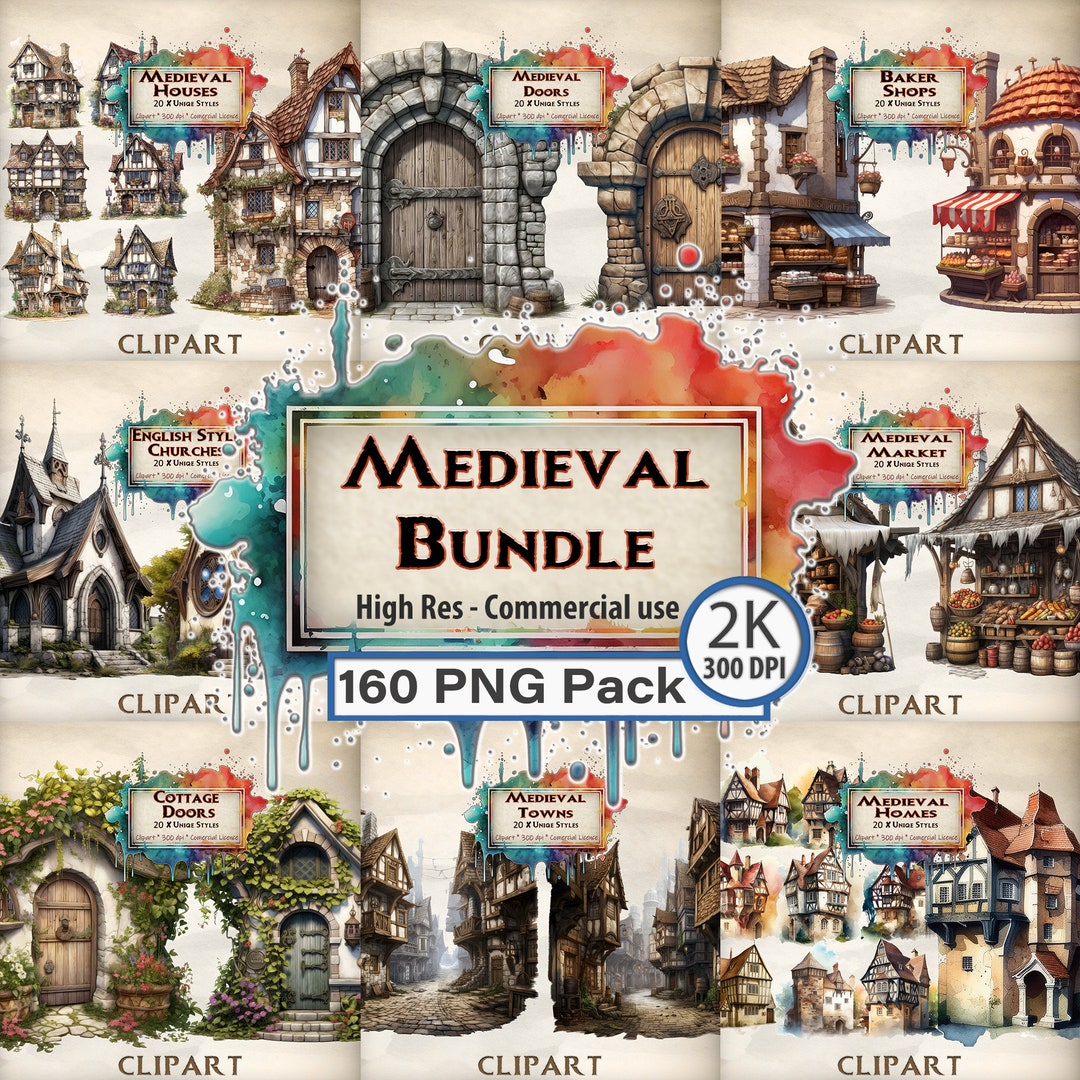 Medieval Clipart Massive Fantasy Building Bundle Tudor Houses Graphics ...