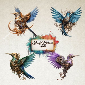 Steampunk Hummingbird Clipart Mechanical Bird Graphics Flying Gears ...