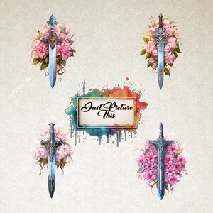 Sword Clipart Floral Sword Illustrations Botanical Flower Graphic ...