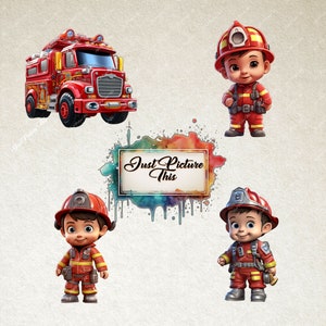 Firemen Clipart Children's Fire Fighters Graphics Kids Party Fire Men ...