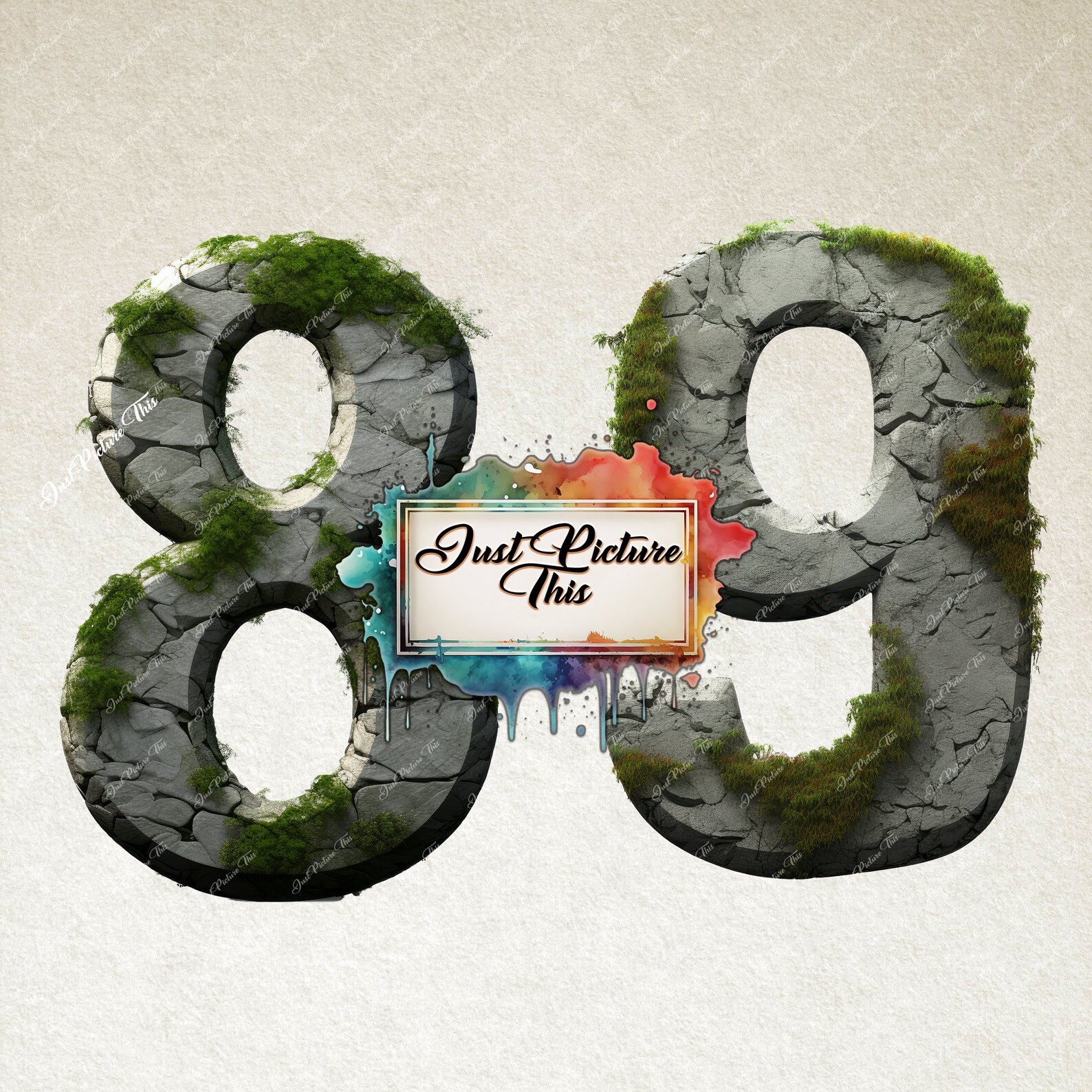 Stone & Moss Number Clipart: Illuminated Rock Font (PNG Digital ...
