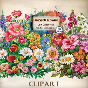 Bunch of Flowers Clipart Bundle: Vibrant Floral Arrangements for ...