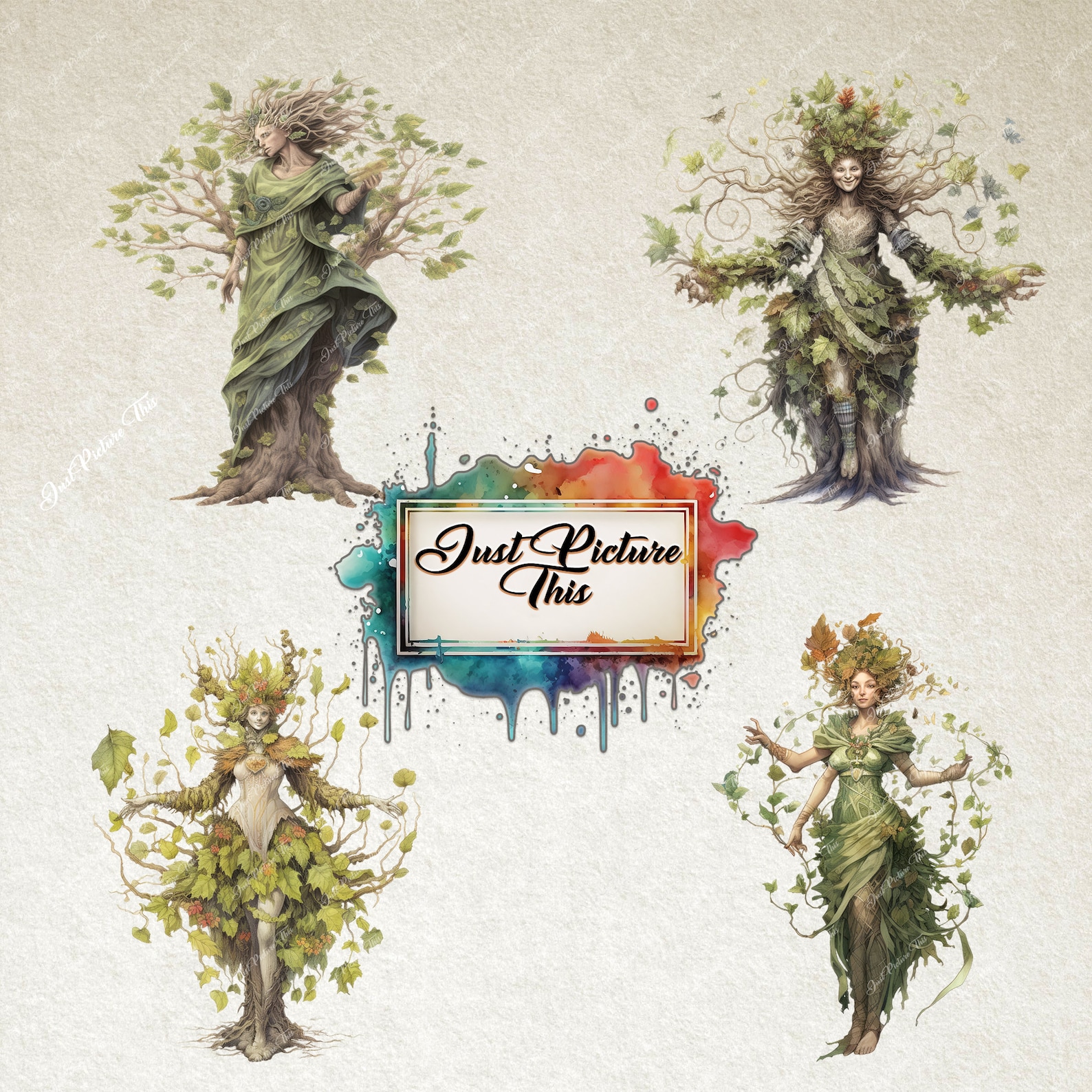 Gaia Nature Goddess Clipart: Forest Priestess, Dryad, Elf (PNG Files ...