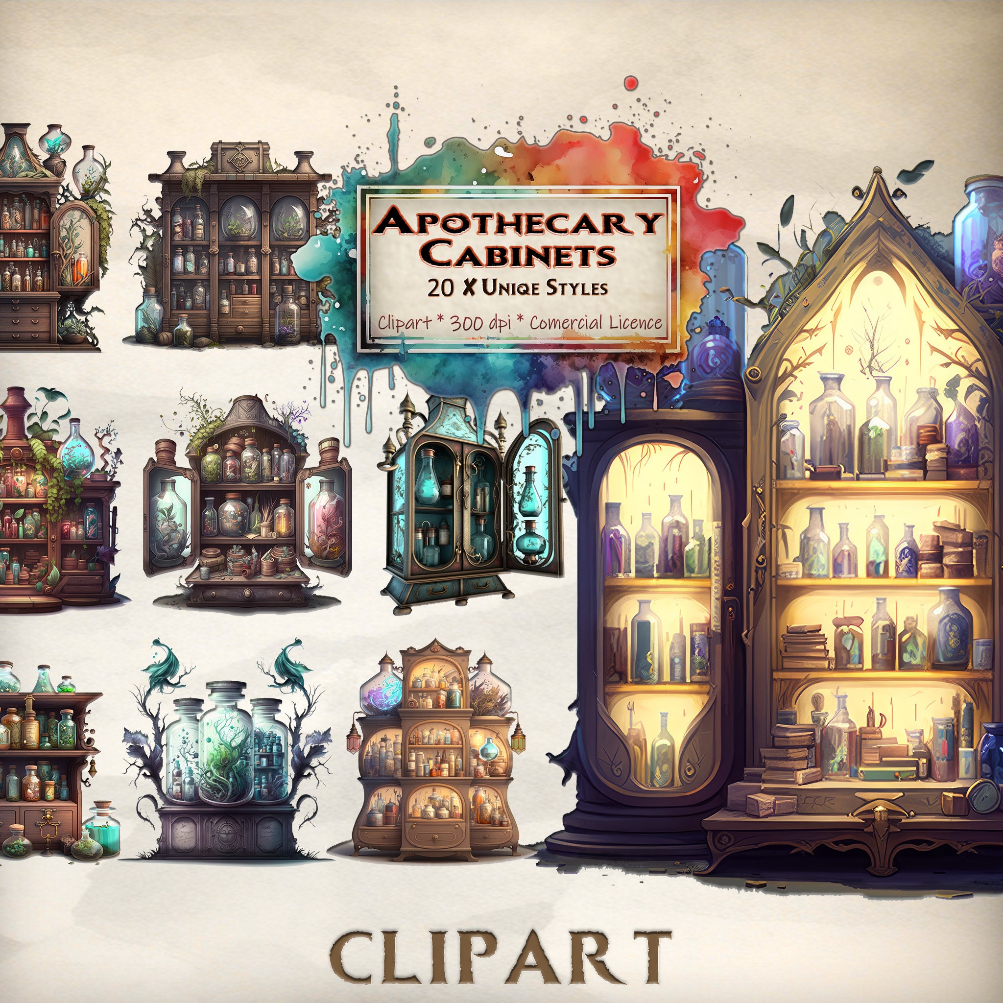 Witch Apothecary Cabinets Clipart Magical Cabinets Potions - Etsy