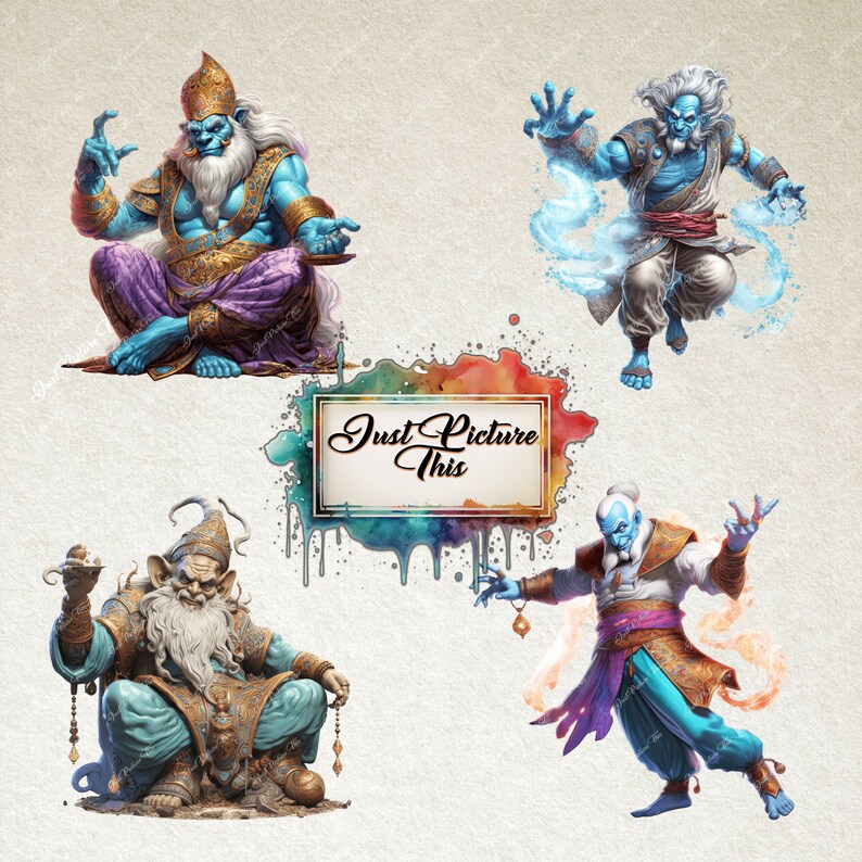 Genie Clipart Blue Jinn Fantasy Graphics Arabian Mythical - Etsy