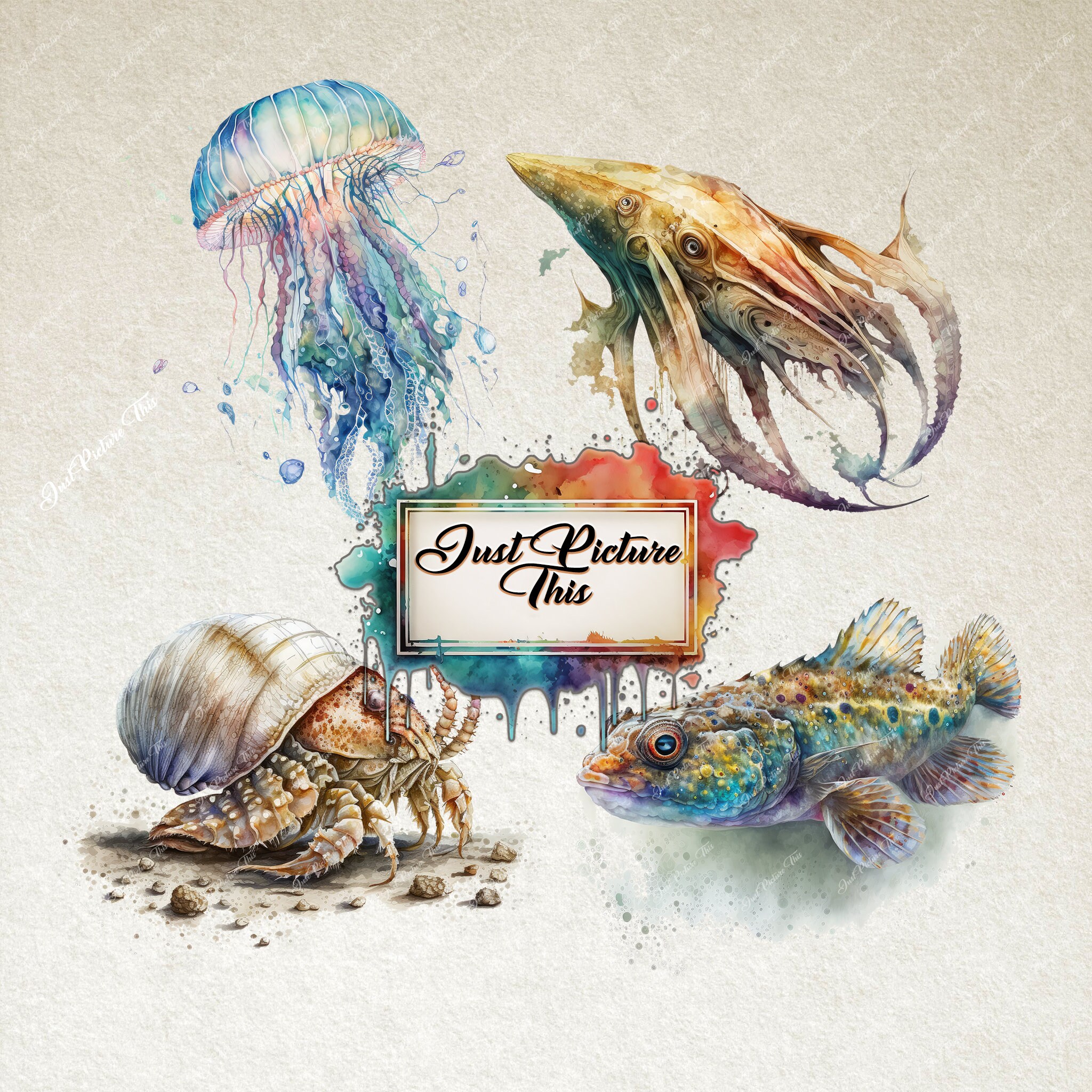 Watercolour Sea Creatures Clipart Bundle Beautiful Animal - Etsy