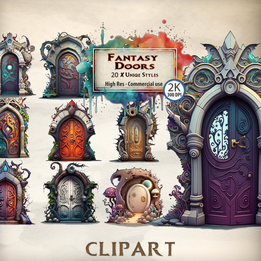 Fantasy Doors Clipart Bundle Detailed Stylized PNG File Instant ...