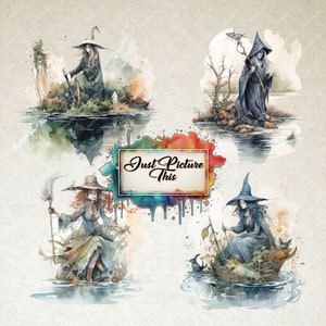 River Witch Clipart Watercolor Clipart Bundle Vintage Wicca Fantasy ...