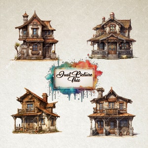 Wild West Houses Clipart Vintage Western House Illustrations for Cowboy ...