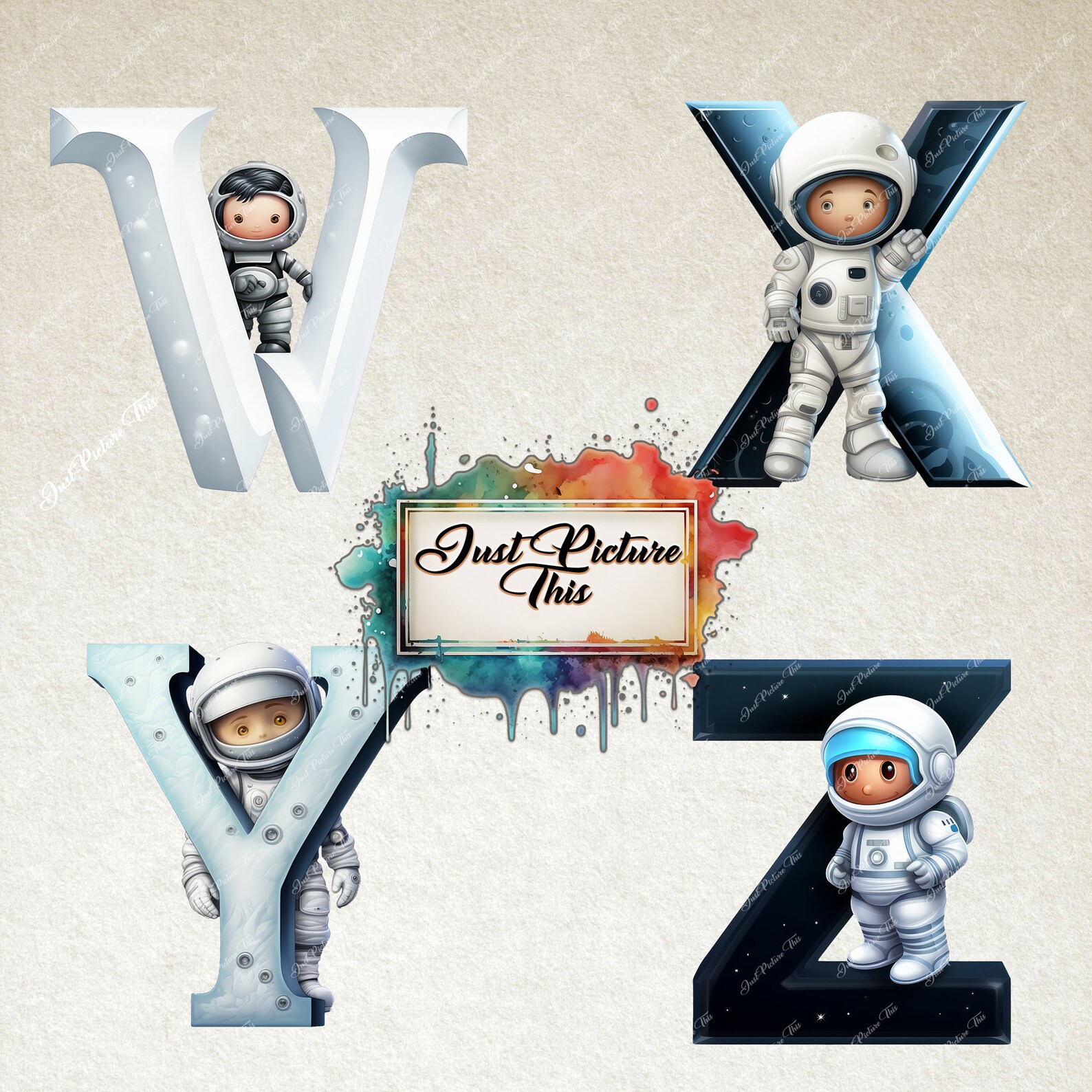 Astronaut Letters Clipart Illuminated Alphabet Graphics Childrens Fonts ...