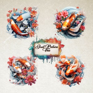 Koi Clipart Koi Carp Floral Water Graphic Design Asian Inspired Fish ...