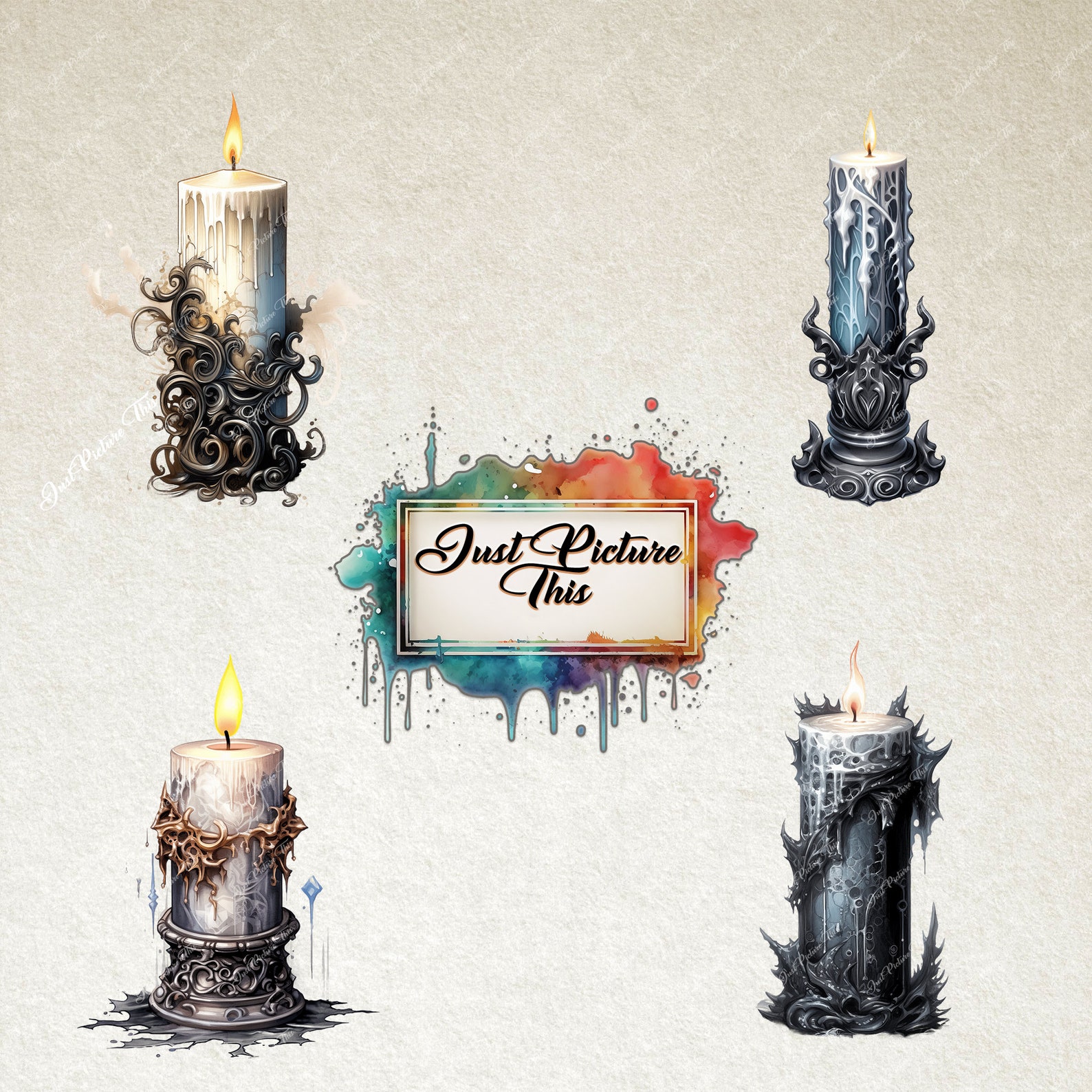 Gothic Horror Candle Clipart: Watercolor Dark Art PNG Graphics - Etsy