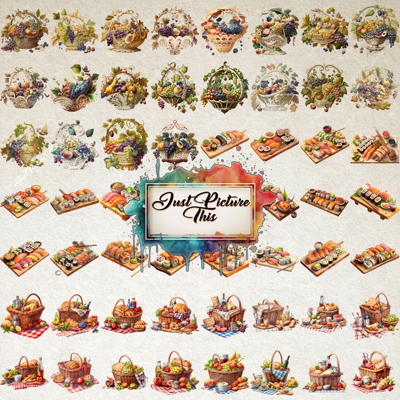 Food Clipart Bundle: Cooking Graphics, Charcuterie, Sushi (PNG Digital ...