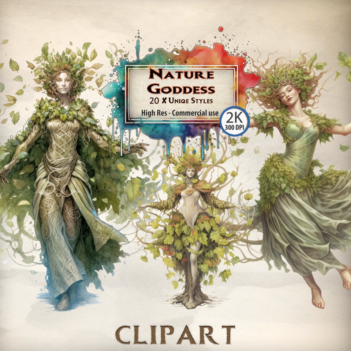 Gaia Nature Goddess Clipart: Forest Priestess, Dryad, Elf (PNG Files ...