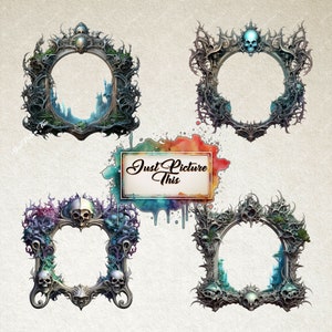 Picture Frame Clipart: Gothic Style Skull Horror Frames - Round Square ...