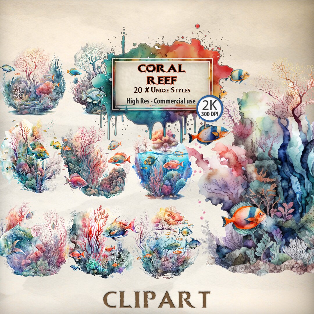 Coral Clipart Watercolor Ocean Reef Summer Sea Life Clipart Bundle ...