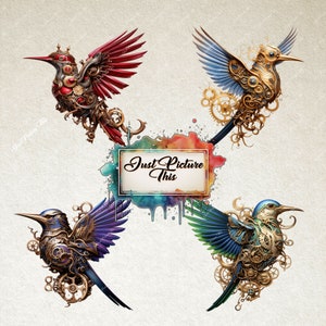 Steampunk Hummingbird Clipart Mechanical Bird Graphics Flying Gears ...