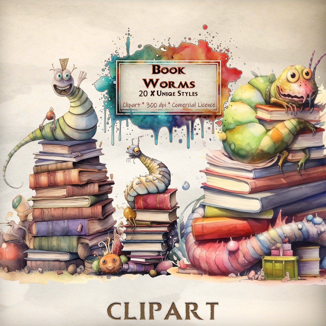 Book Worm Clipart Big Worm Closed Book Clipart Bundle Vintage - Etsy