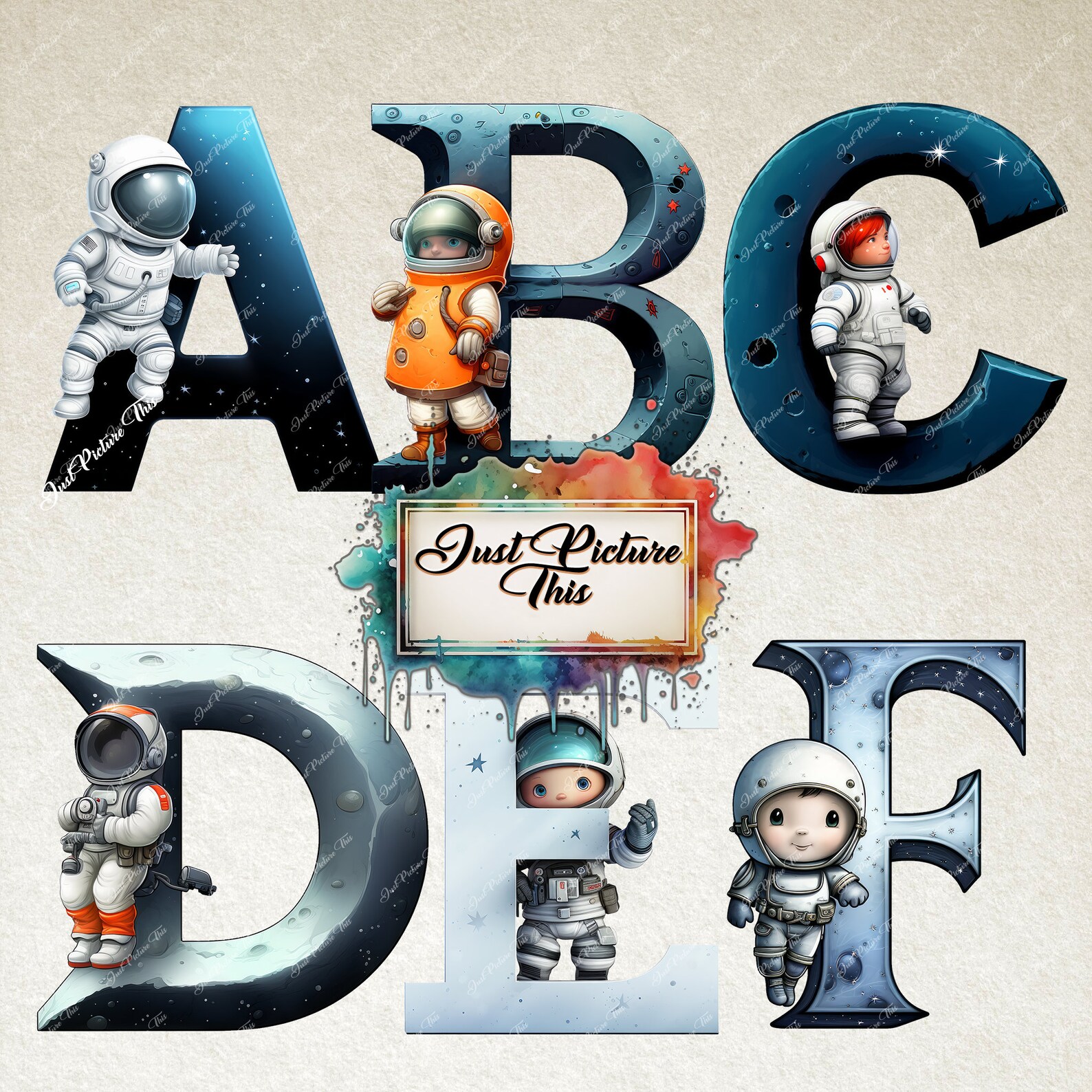 Astronaut Letters Clipart Illuminated Alphabet Graphics Childrens Fonts ...