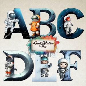Astronaut Letters Clipart Illuminated Alphabet Graphics Childrens Fonts ...