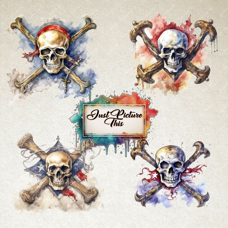 Skull and Crossbones Clipart Pirate Clipart Bundle Skull - Etsy