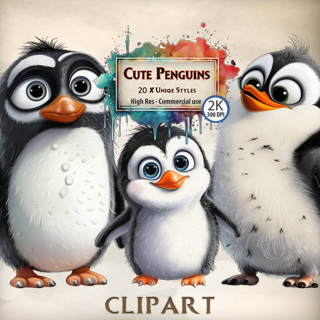 Cute Penguins Clipart Bundle: Adorable Penguin Illustrations for Winter ...
