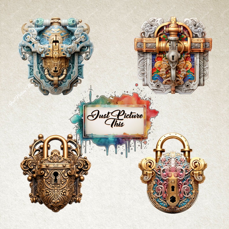 Fantasy Padlock Clipart: Intricate Lock and Key PNG (digital Download ...
